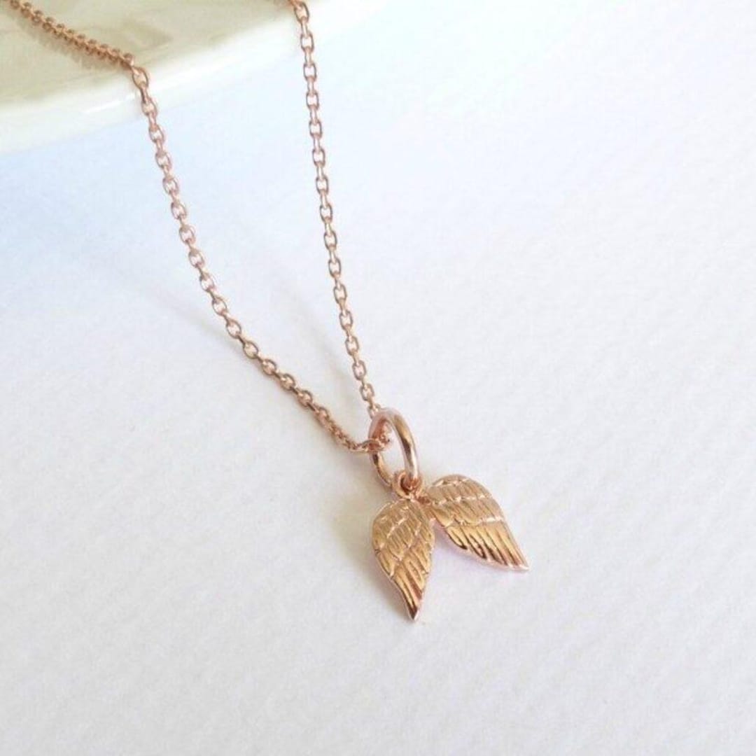 Rose Gold Double Angel Wing Necklace - Dainty Angel Wing Necklace, Gift ...