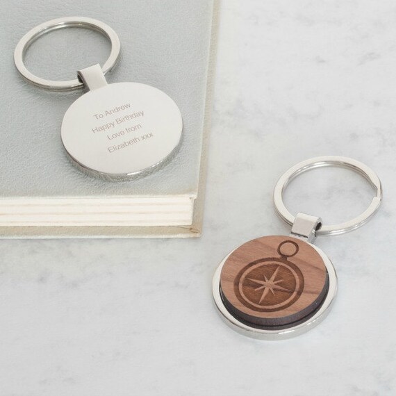 Personalised Wooden Compass Keyring Engraved Wood Keyrings | Etsy