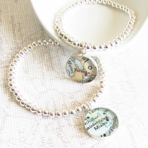 Personalized Sterling Silver Map Charm Beaded Bracelet - Custom Map ...