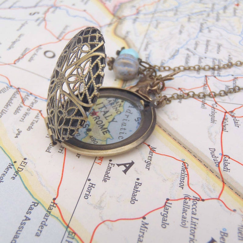 Personalized Map Locket Necklace World Map Locket - Etsy