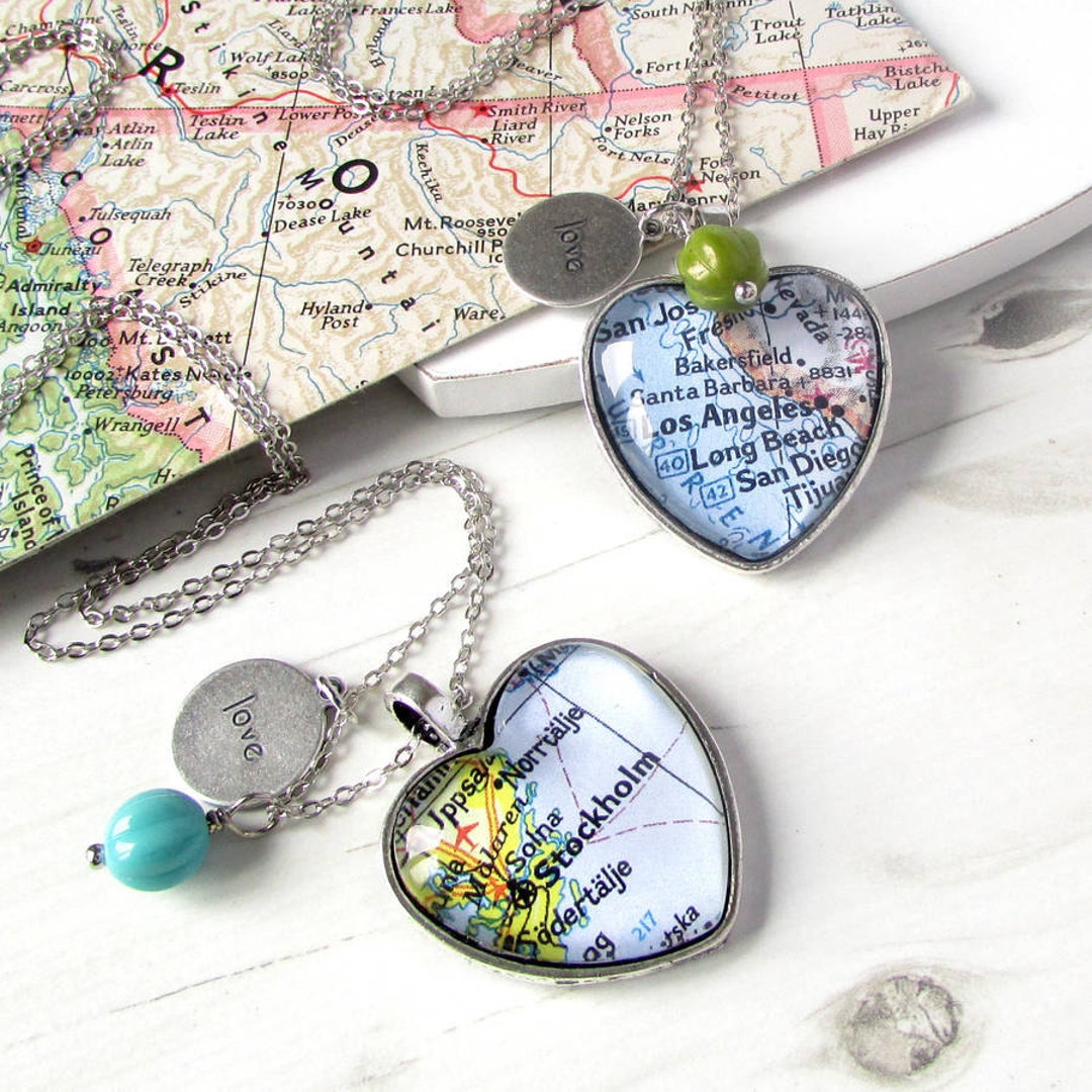 Personalized Location Map Heart Necklace - World Map Necklace ...