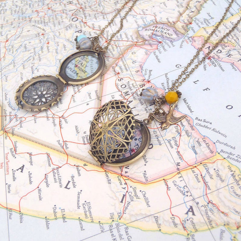 Personalized Map Locket Necklace World Map Locket - Etsy