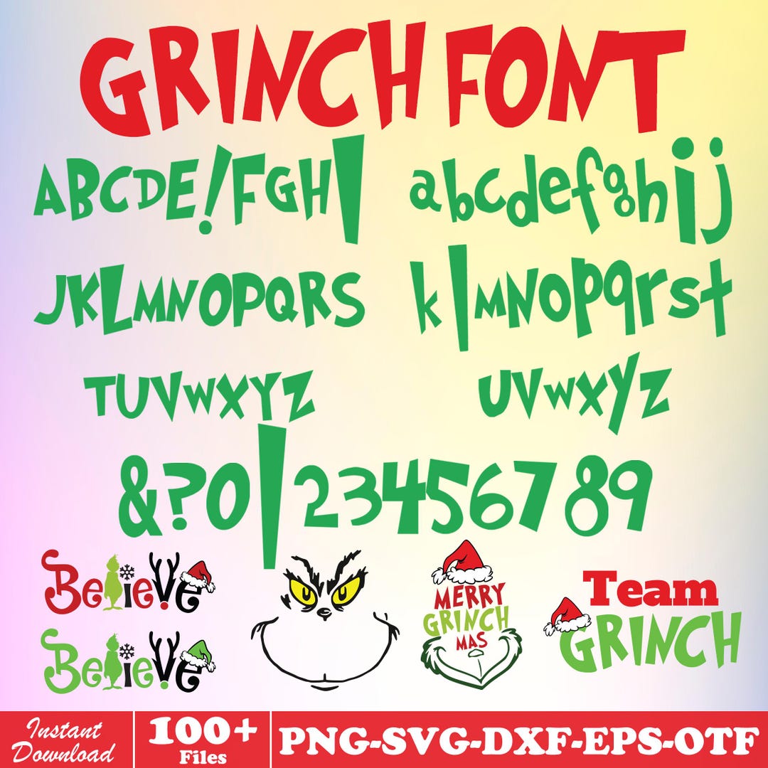The Grinch Font Svg OTF Files, Grinch Alphabet Letters and Numbers Dxf ...
