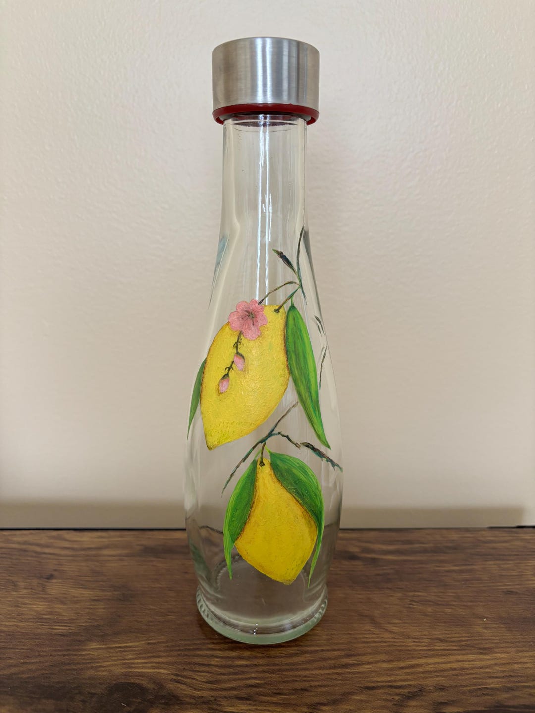 Lemon/limoncello Bottle. Original. Hand Painted. New. Clear Glass ...