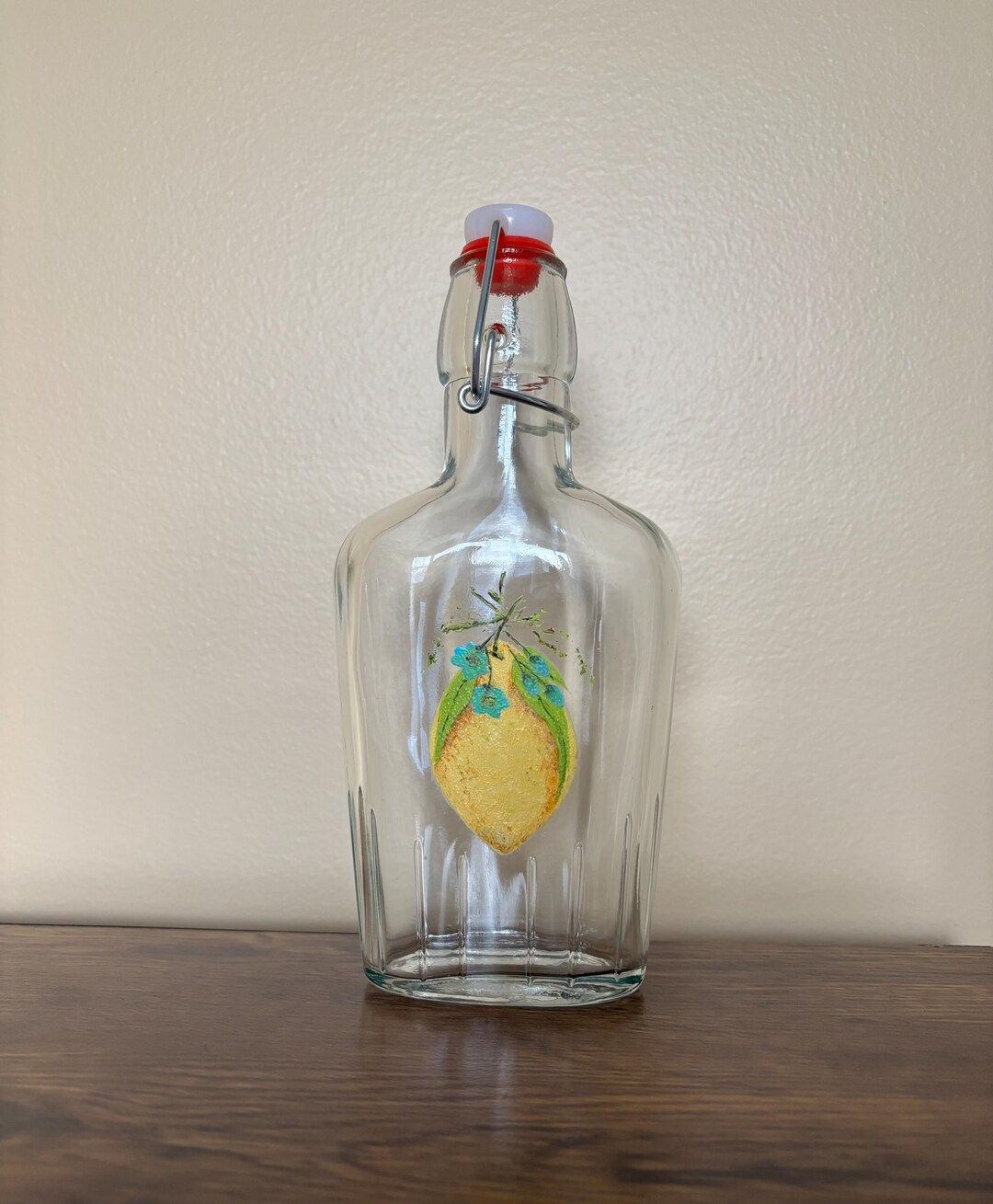 Lemon/limoncello Bottle. Clear Glass. Original. Hand Painted. Holds 10 ...
