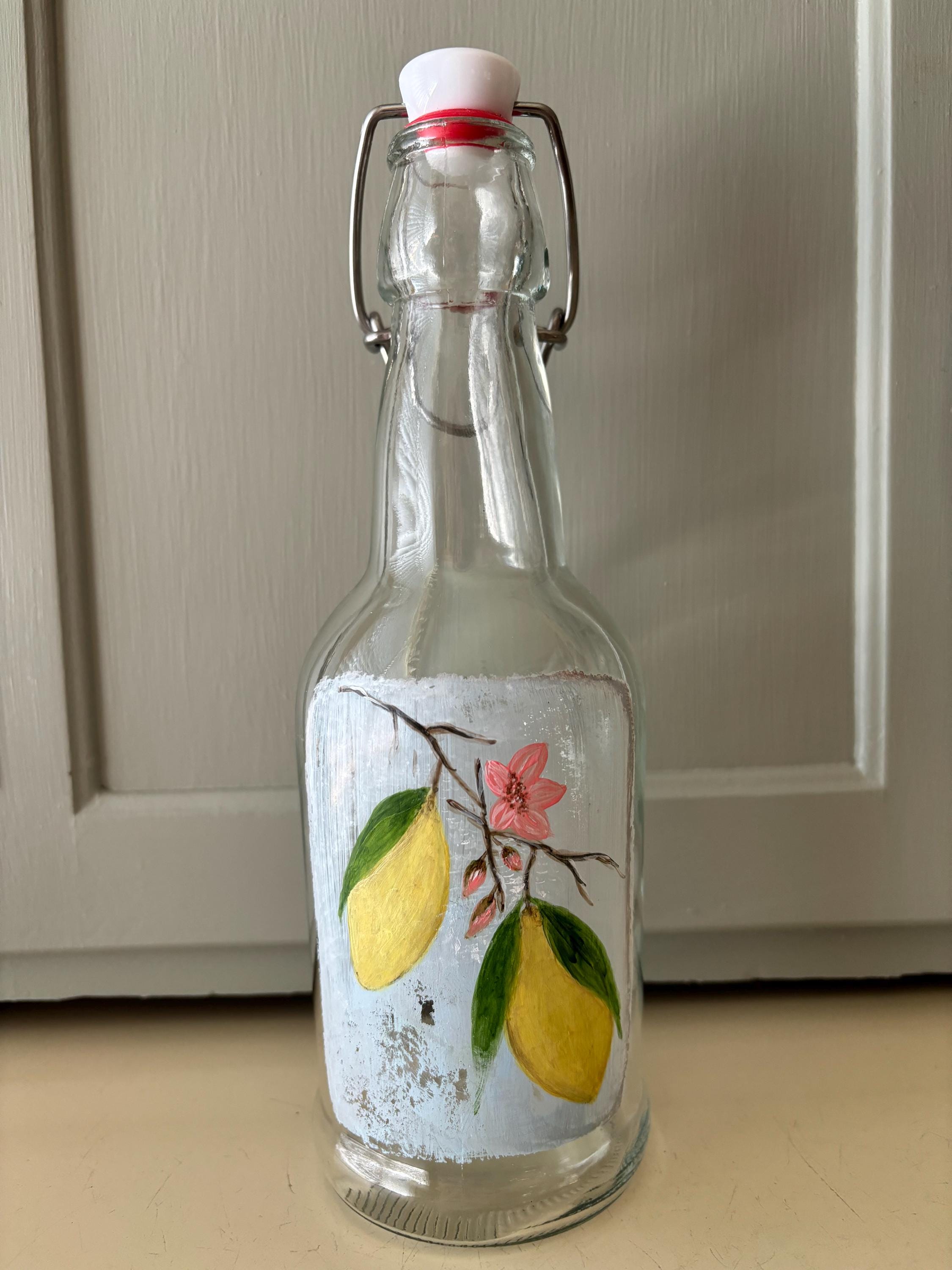 Lemon/limoncello Bottle. Hand Painted. Original. Distressed Pale Blue ...