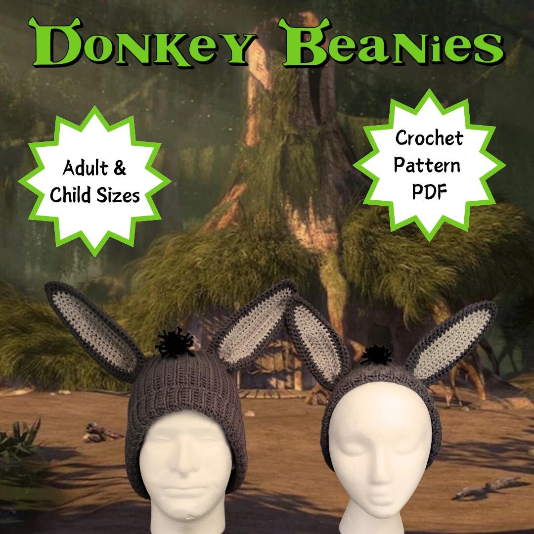 Donkey Beanie Crochet Pattern – Shrek Inspired Animal Hat, Adult ...