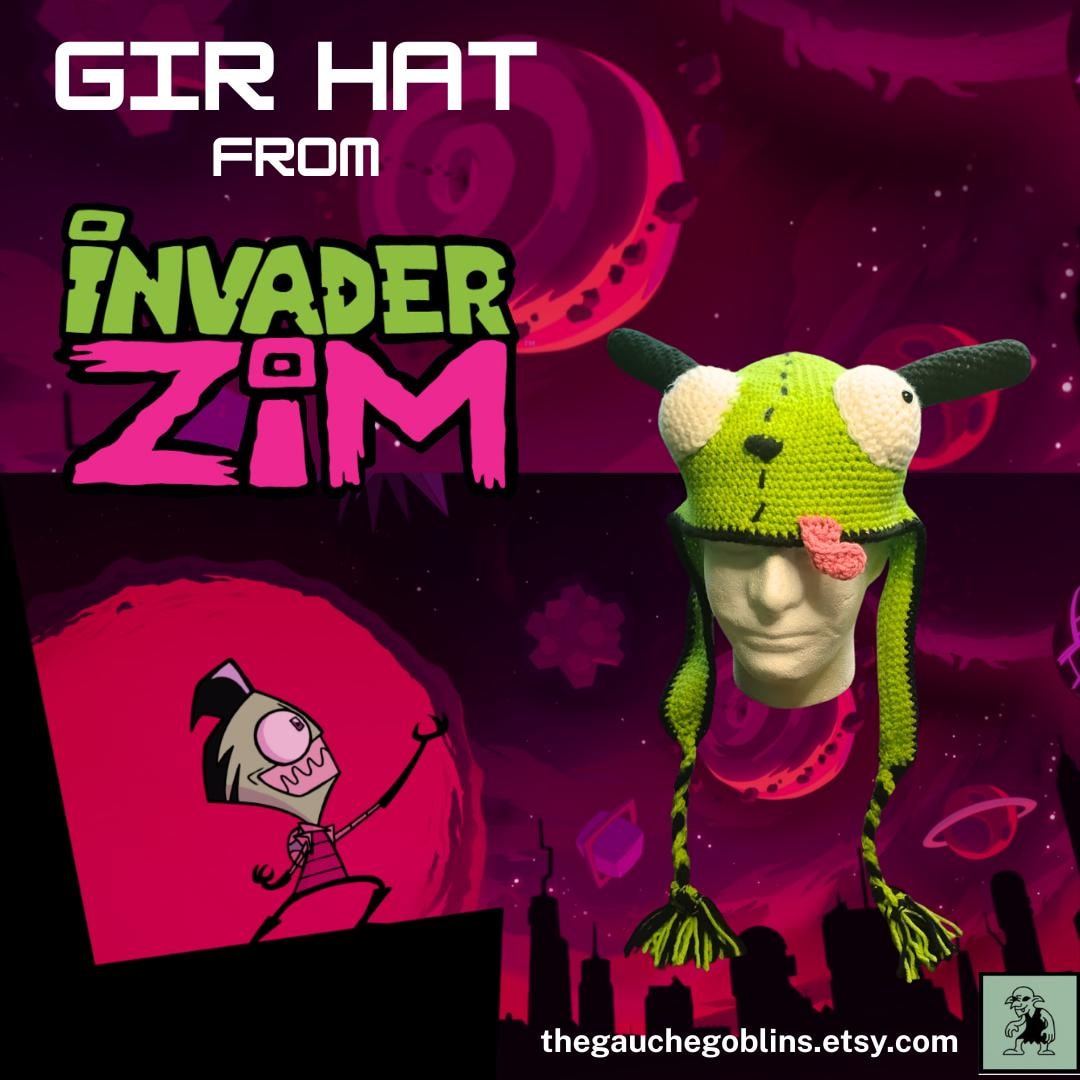Invader Zim Crochet GIR Hat - Nickelodeon Beanie With Tassels, 90's Nostalgia TV - Etsy