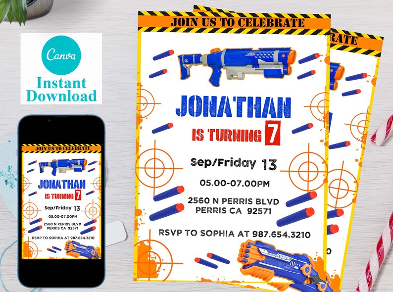 Editable Nerf Birthday Invitation Template (digital) - Etsy