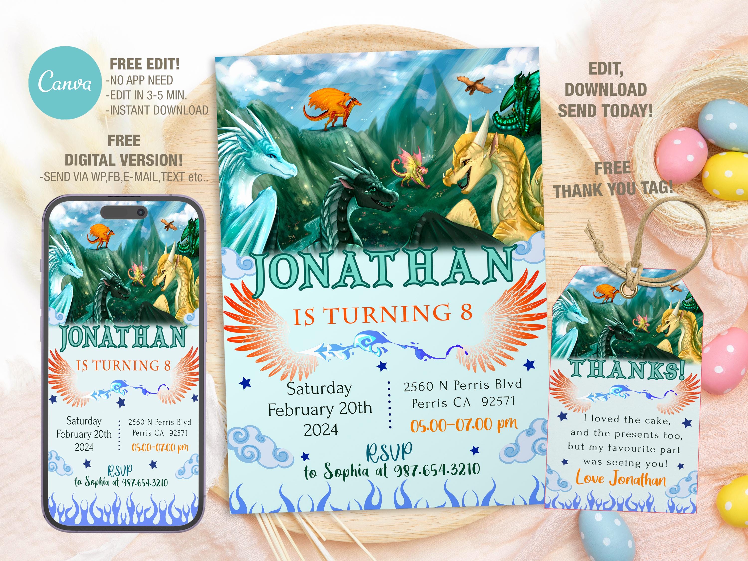 Editable Wings of Fire Birthday Invitation Template, Printable Birthday ...