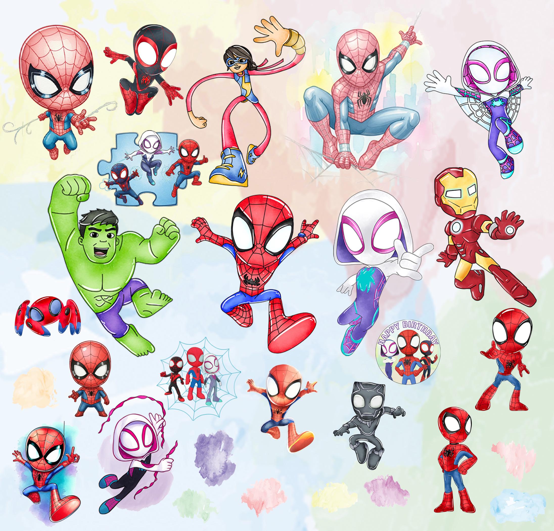 Spidey and His Amazing Friends Watercolor Png Clipart Bundle, Water ...