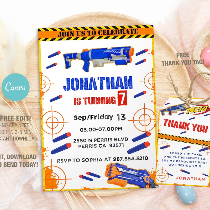 Nerf Birthday Invitations - Etsy