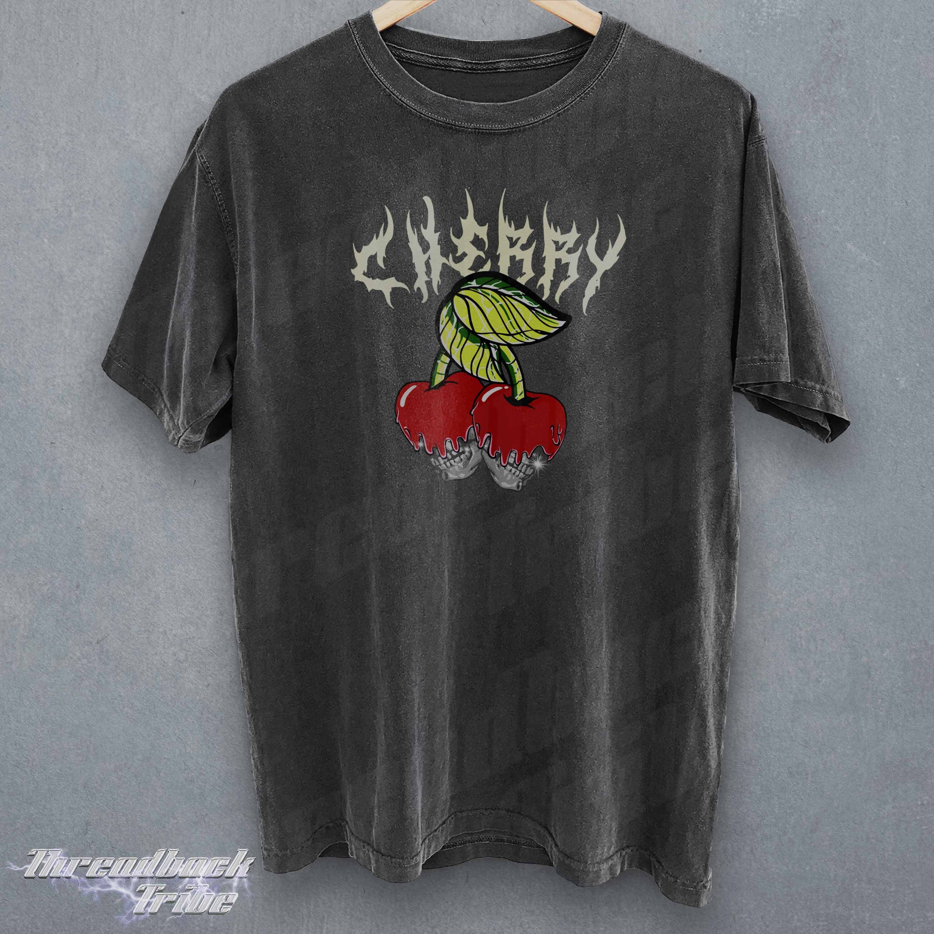 Vintage Goth Style Cherry Top 90s Graphic T-shirt, Punk Rock Oversized ...
