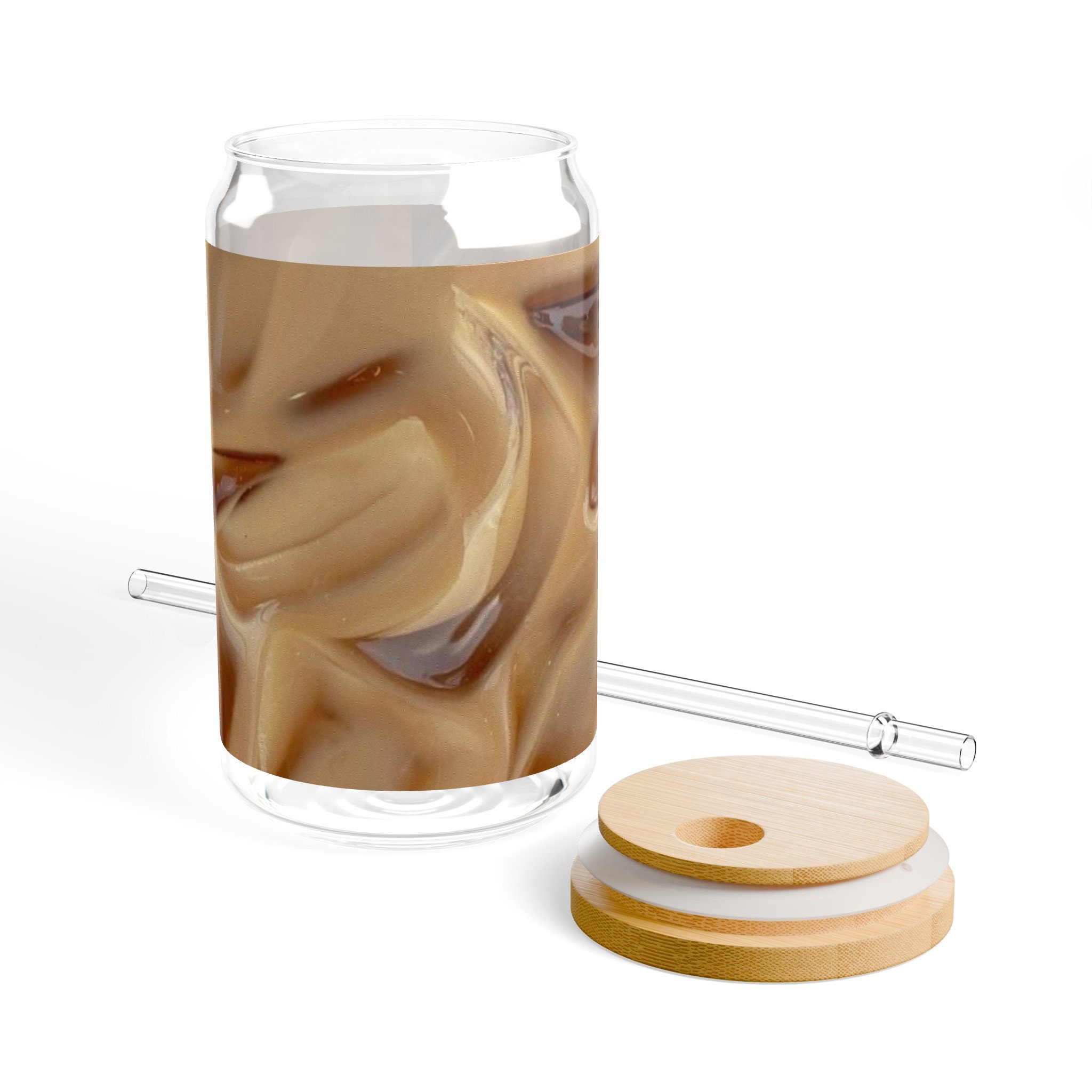 Ice Latte Sipper Glass, Clear Coffee Design 16oz Soda Can, Tumbler ...