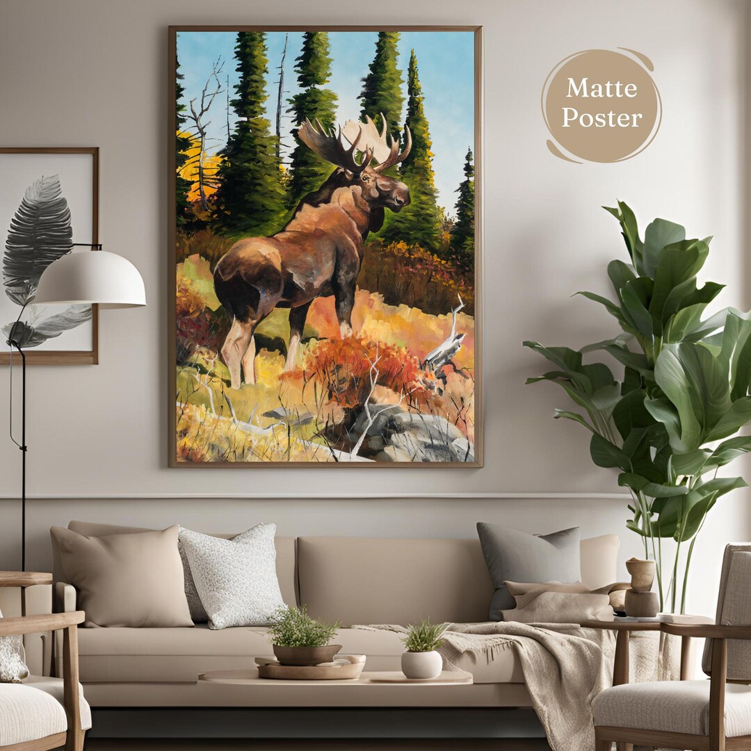 Woodland Animal, Moose Print, Wildlife Painting, Rustic Wall Decor ...