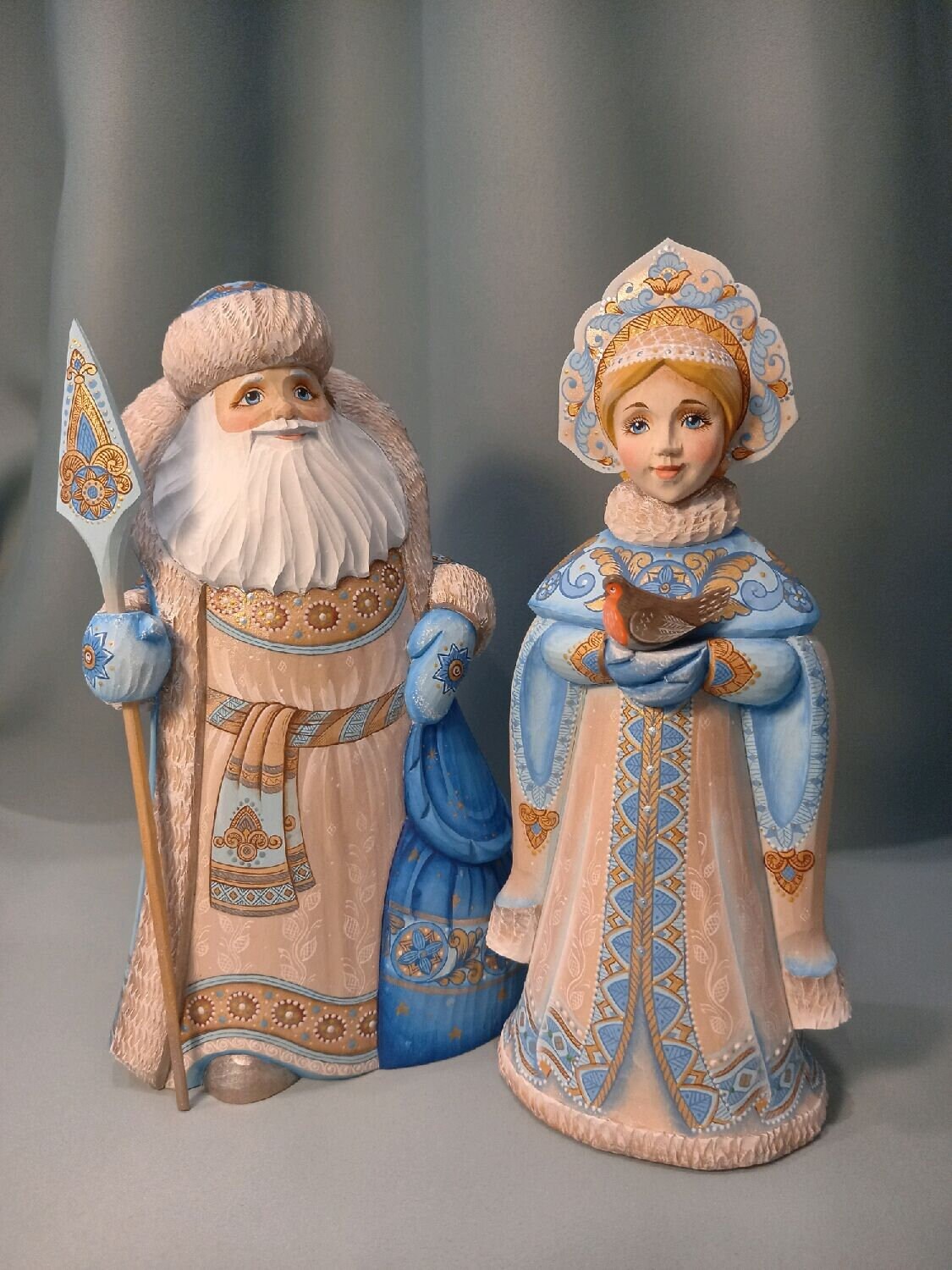 Set of Designer Handmade Carved Figures of Santa Claus and the Snow ...