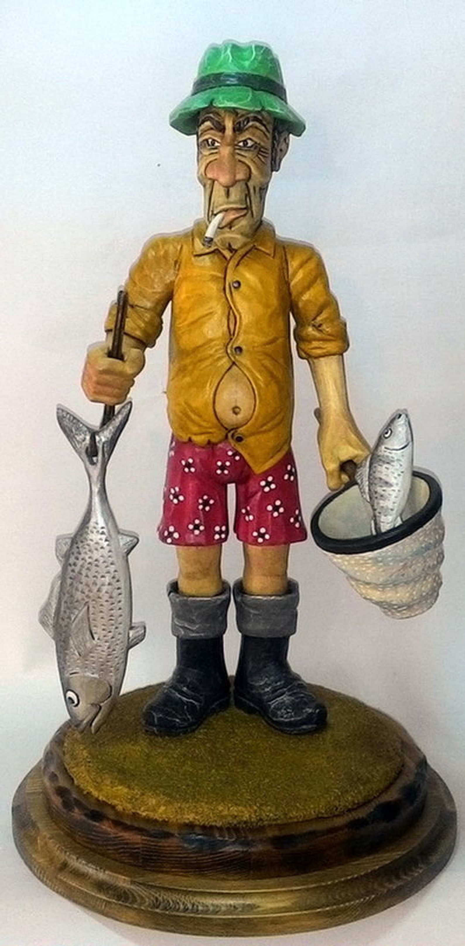 Hand-carved Wooden Figure Fisherman 38cm - Etsy