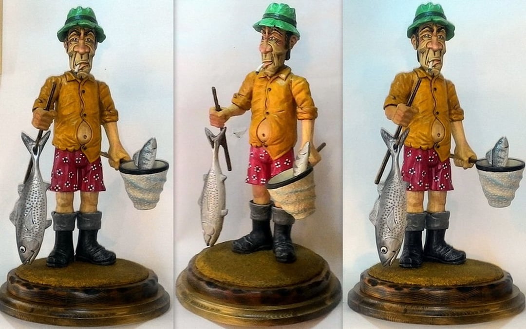 Hand-carved Wooden Figure Fisherman 38cm - Etsy