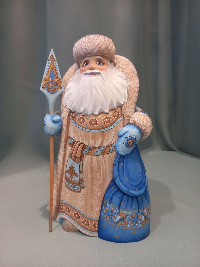 Set of Designer Handmade Carved Figures of Santa Claus and the Snow ...