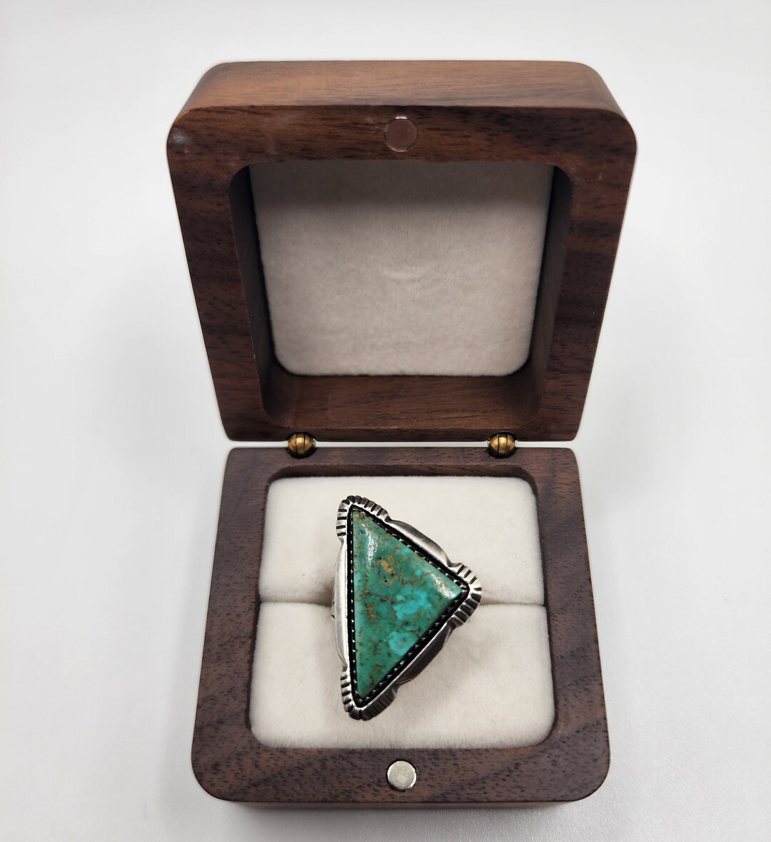 GEOMETRIC ED KEE Native American Sterling Navajo Turquoise Ring Size 5. ...