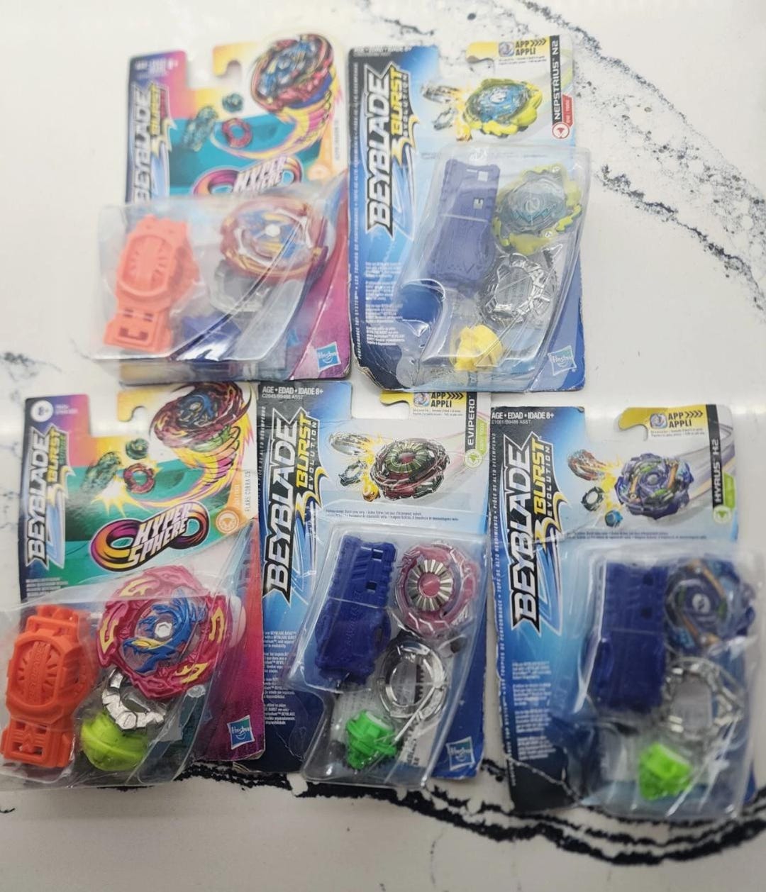 BRAND NEW Lot of 5 Beyblade Burst Rise Hyrus H2 Glyph Nepstrius Cobra ...