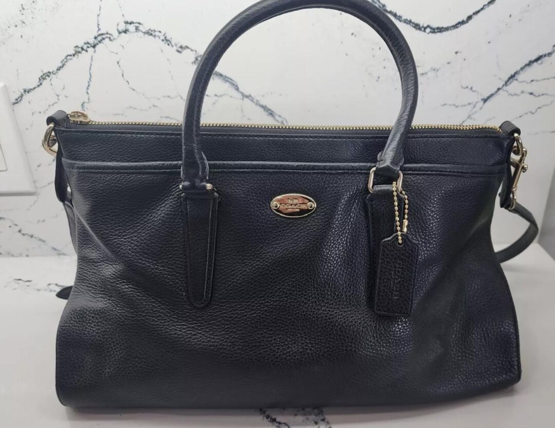 COACH Morgan Luxury Navy Pebbled Leather Satchel Shoulder Bag #F35185 ...