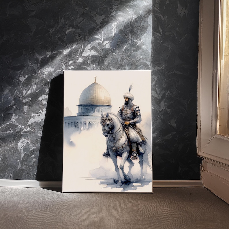 Saladin Al-ayyoubi Watercolor Art - Conquest of Al-quds- Historical ...