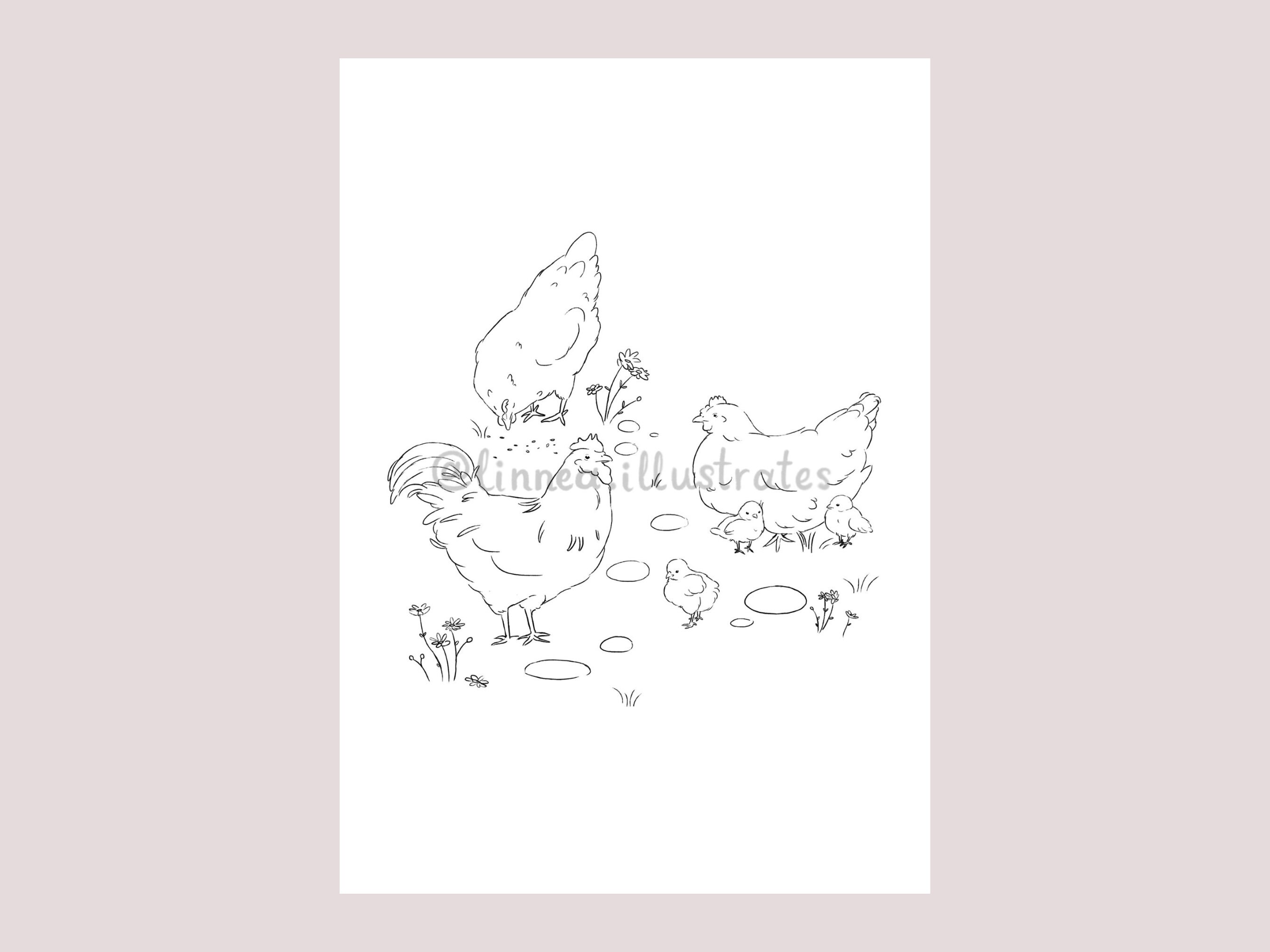 Printable Chicken Coloring Page, Cute and Realistic Animal Line Art for ...