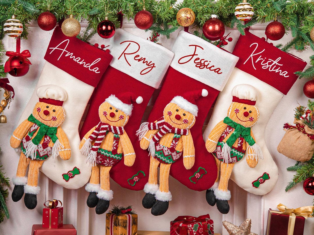 Personalized Family Christmas Stockings, 3D Gingerbread Man Christmas ...