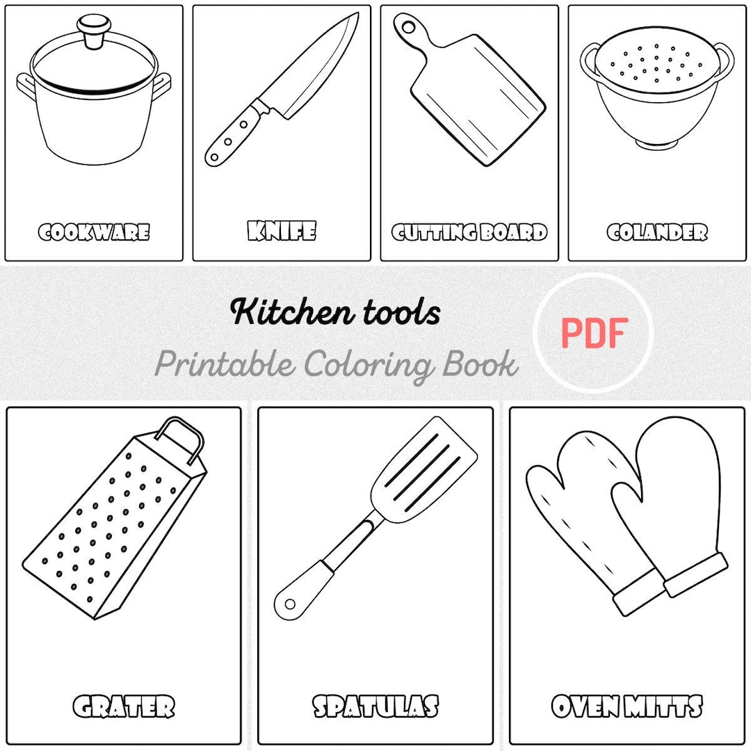 Kitchen Tools Coloring Page for Kids Preschoolers Children | 12 Must ...