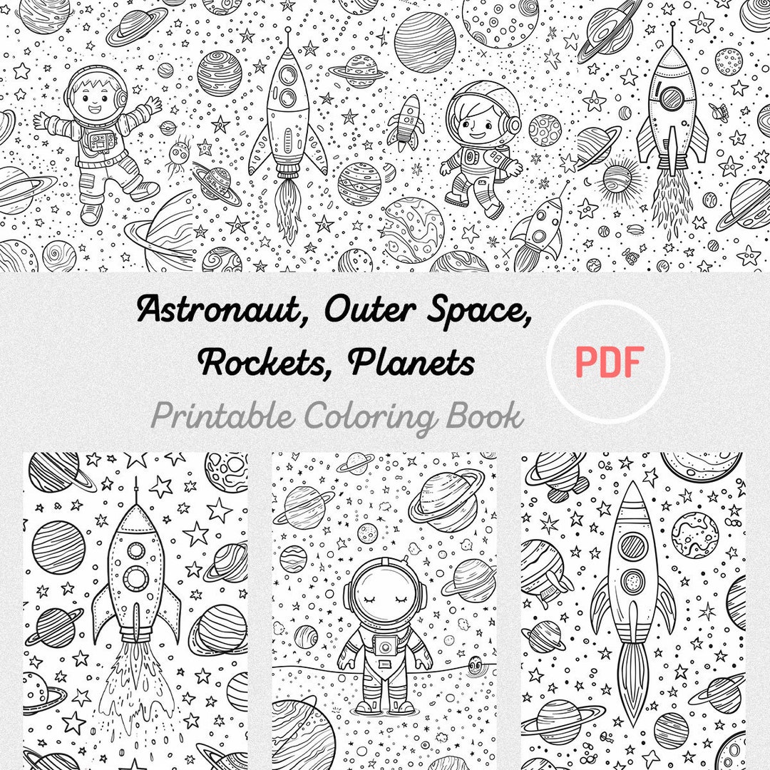 Space Coloring Pages, Astronauts, Rockets, Planets (digital Download ...