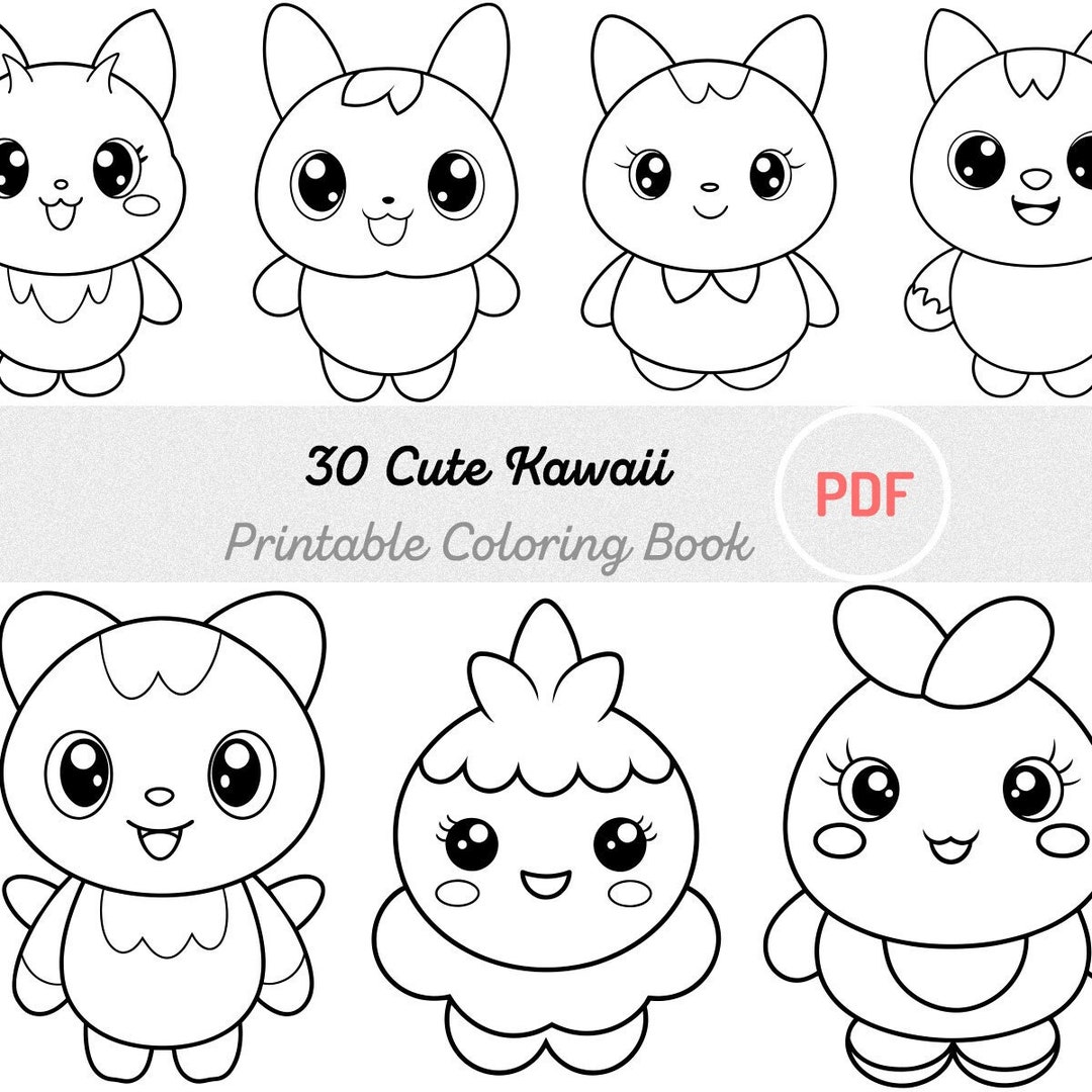 30 Cute Kawaii Coloring Pages for Kids | Coloring Page Mega Bundle ...