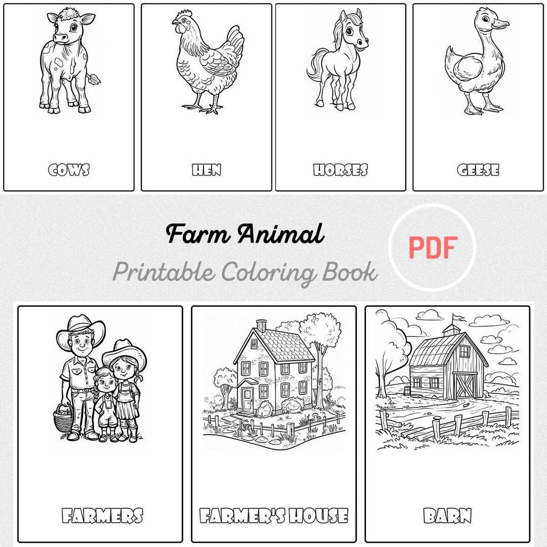 Farm Animal Coloring Pages for Kids, Toddler Activity (digital Download ...