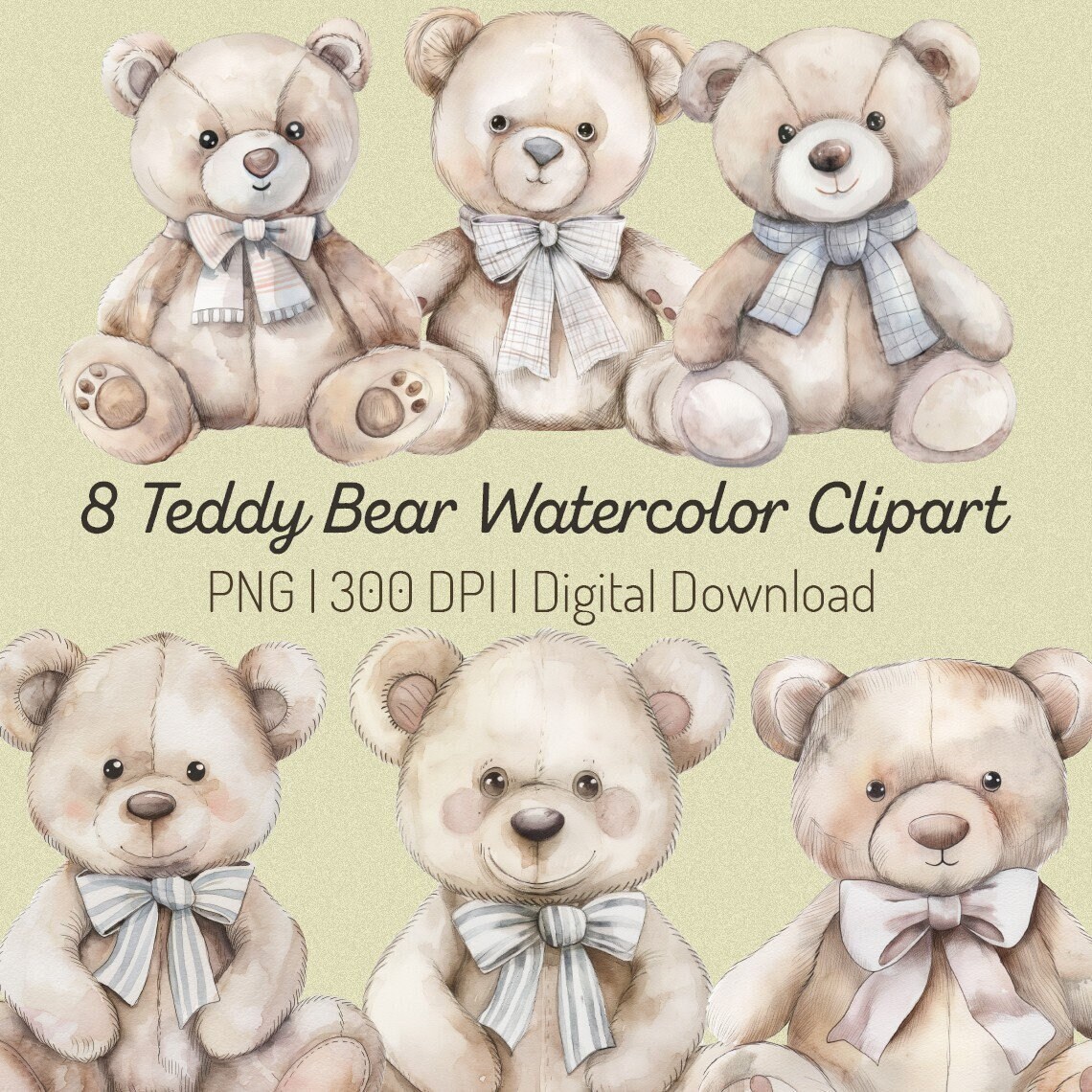 8 Teddy Bear Watercolor Clipart, PNG Digital Download | Teddy Bear Baby ...