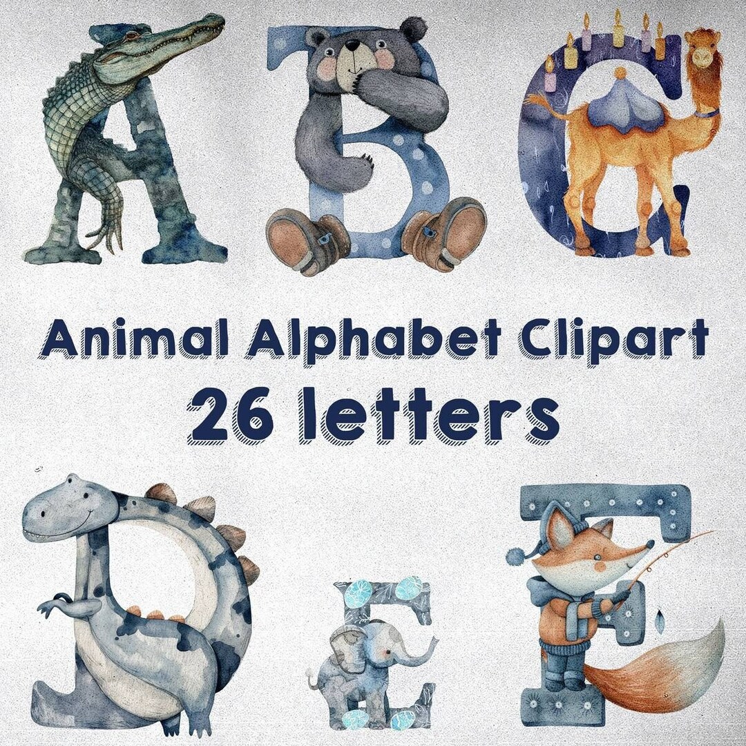 Watercolor Animal Alphabet Clipart | 26 Letters (PDF) - Etsy