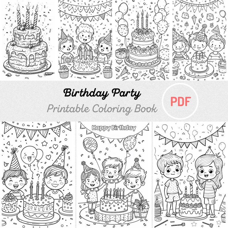 Birthday Party Coloring Page for Kids, Birthday Coloring Sheet ...