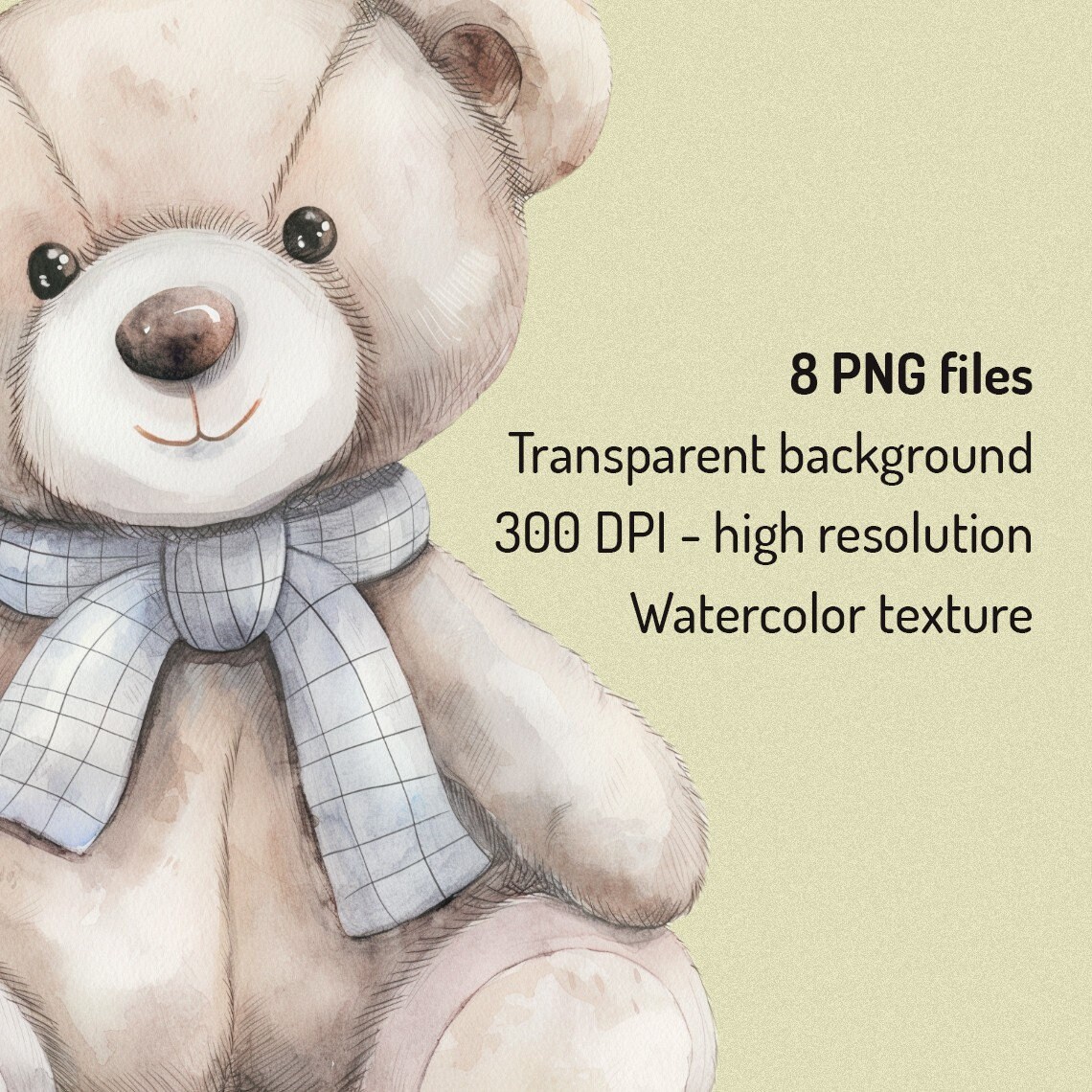 8 Teddy Bear Watercolor Clipart, PNG Digital Download | Teddy Bear Baby ...