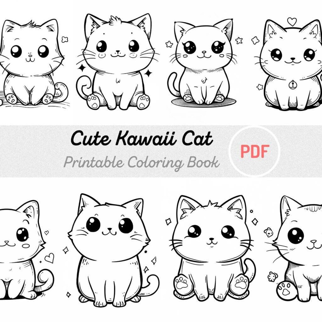 Kawaii Cat Coloring Pages | Cute Cat Coloring Pages, Kitten Coloring ...