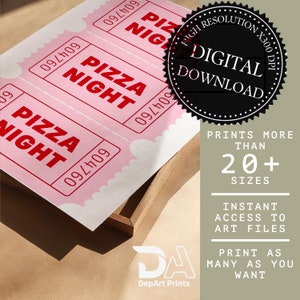Pizza Night Ticket Vintage Wall Art Vintage Bar Cart Retro Wall Art ...