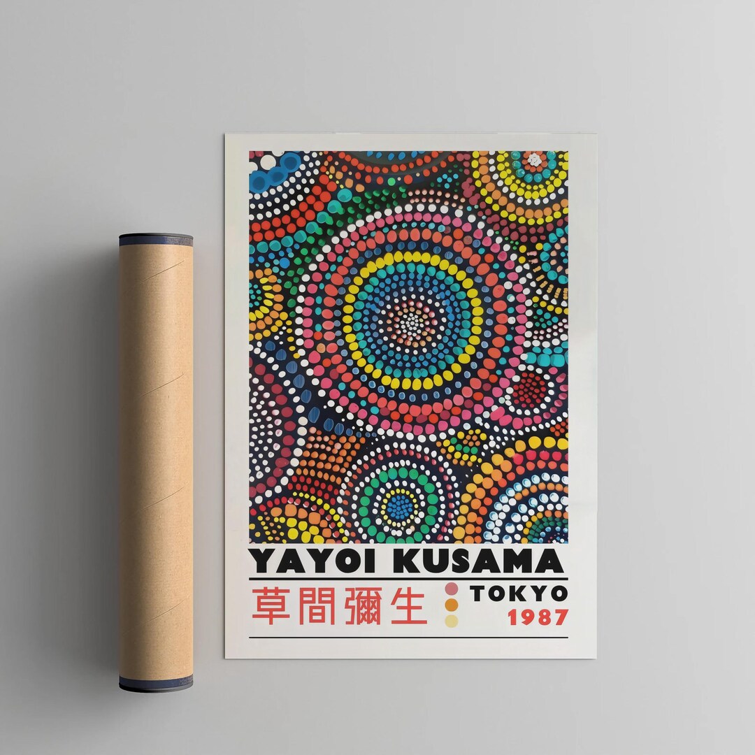 Yayoi Kusama Inspired Poster, Japandi Yayoi Kusama Style Woodblock ...