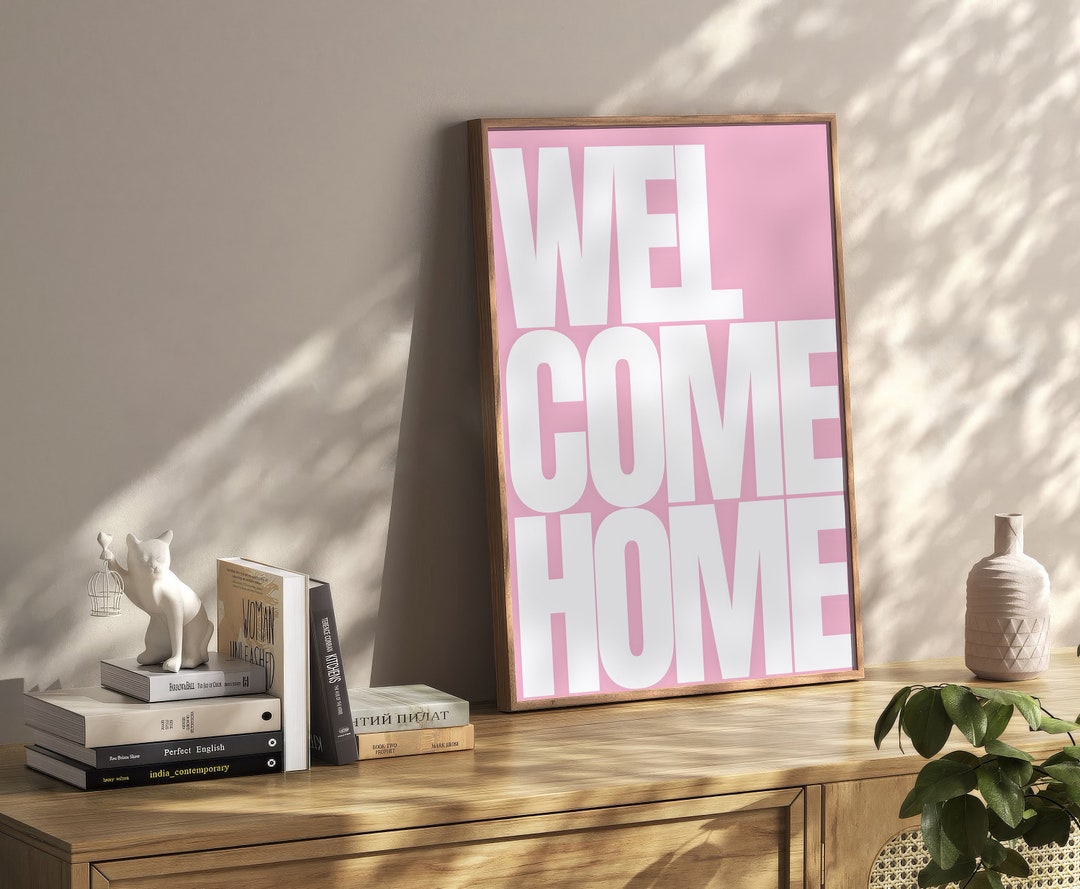 Pink Welcome Home Wall Art Therapy Print Vintage Bar Cart Retro Wall ...