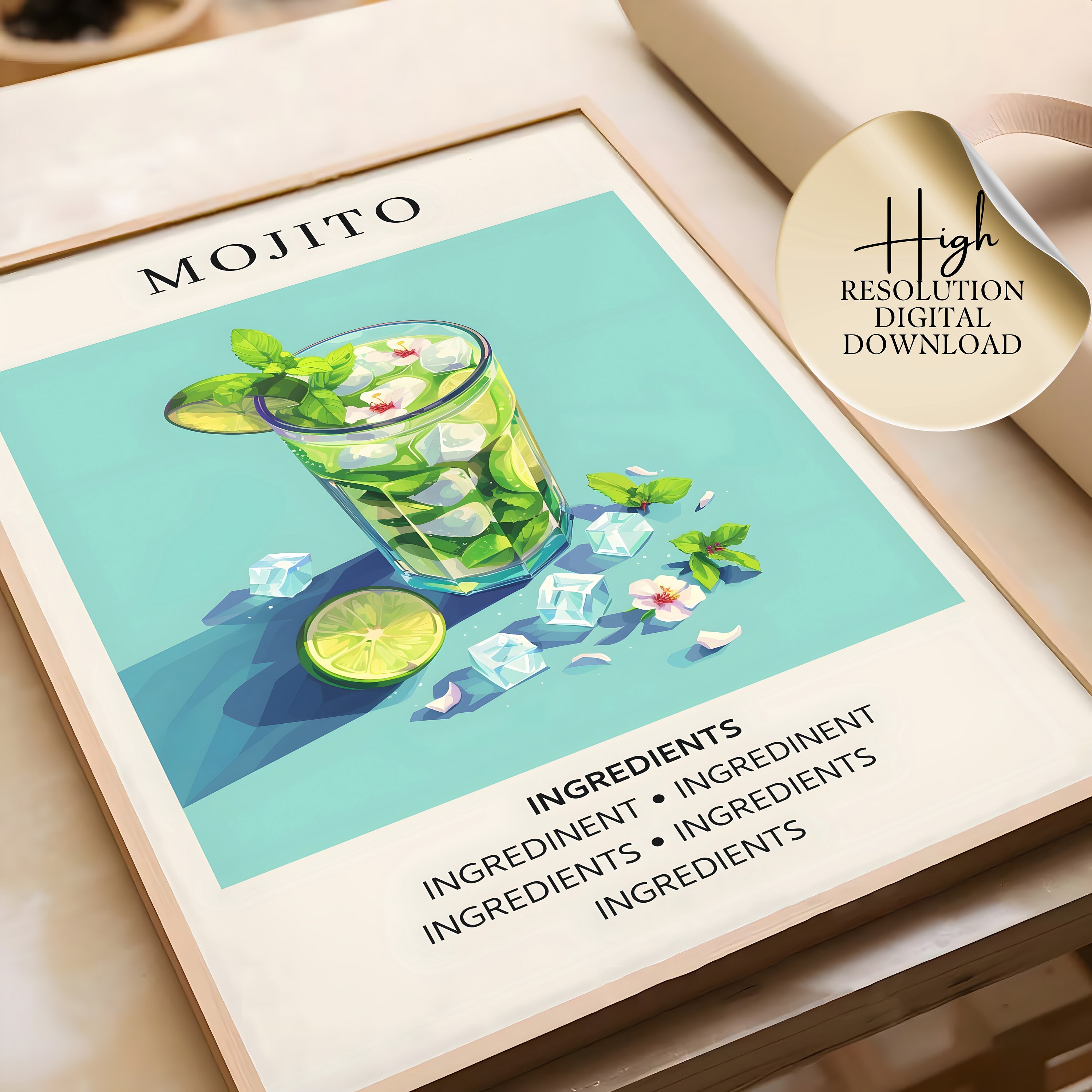 Mojito Cocktail Art Print, Cocktail Art Poster, Retro Drink Poster ...