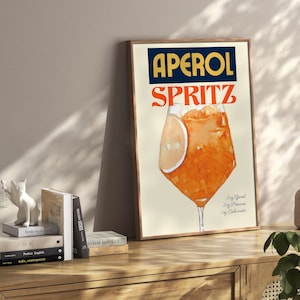 Aperol Spritz Cocktail Art Print, Retro Drink Poster, Minimalist Modern ...
