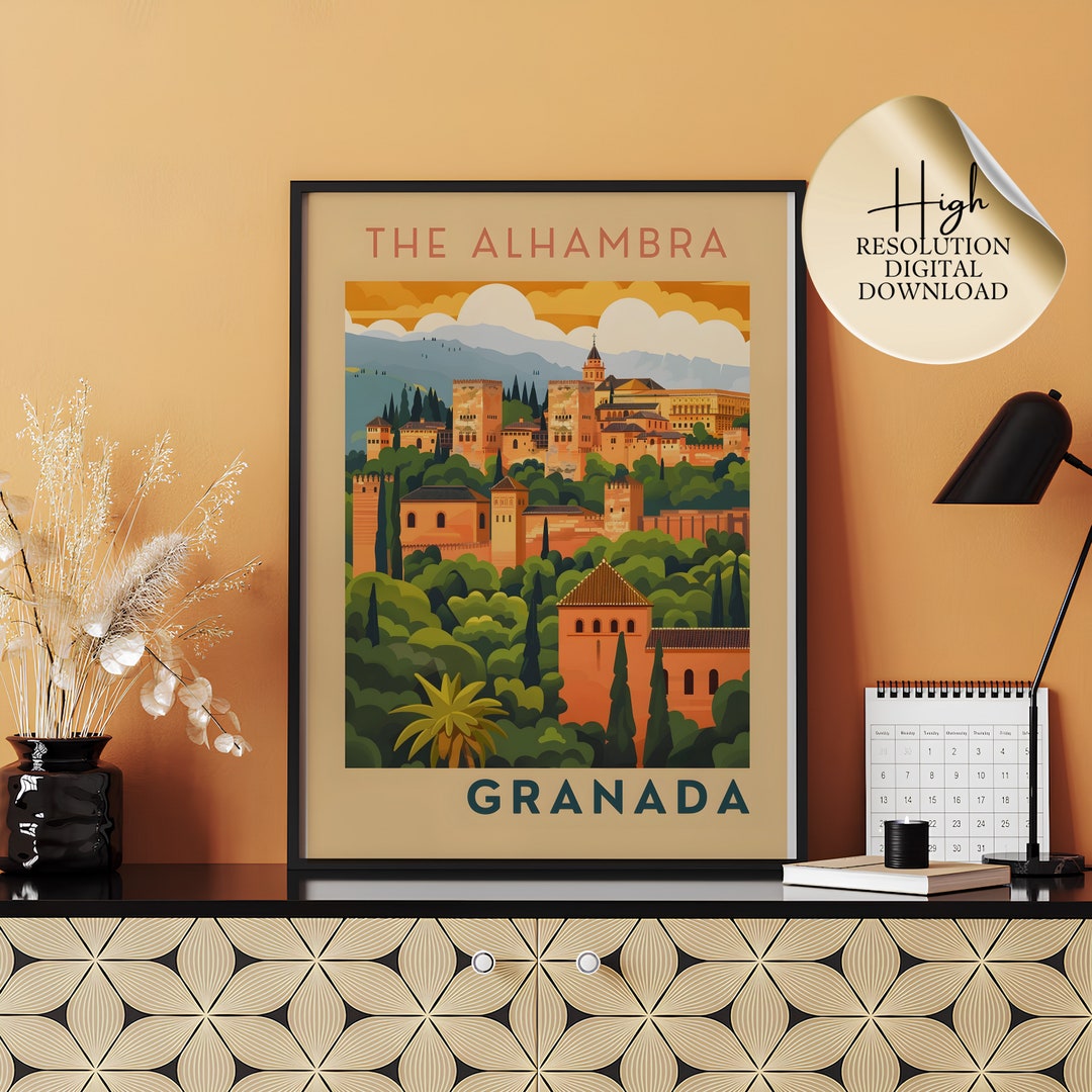 Alhambra Retro Travel Poster Vintage Neutral Gallery Wall Prints ...