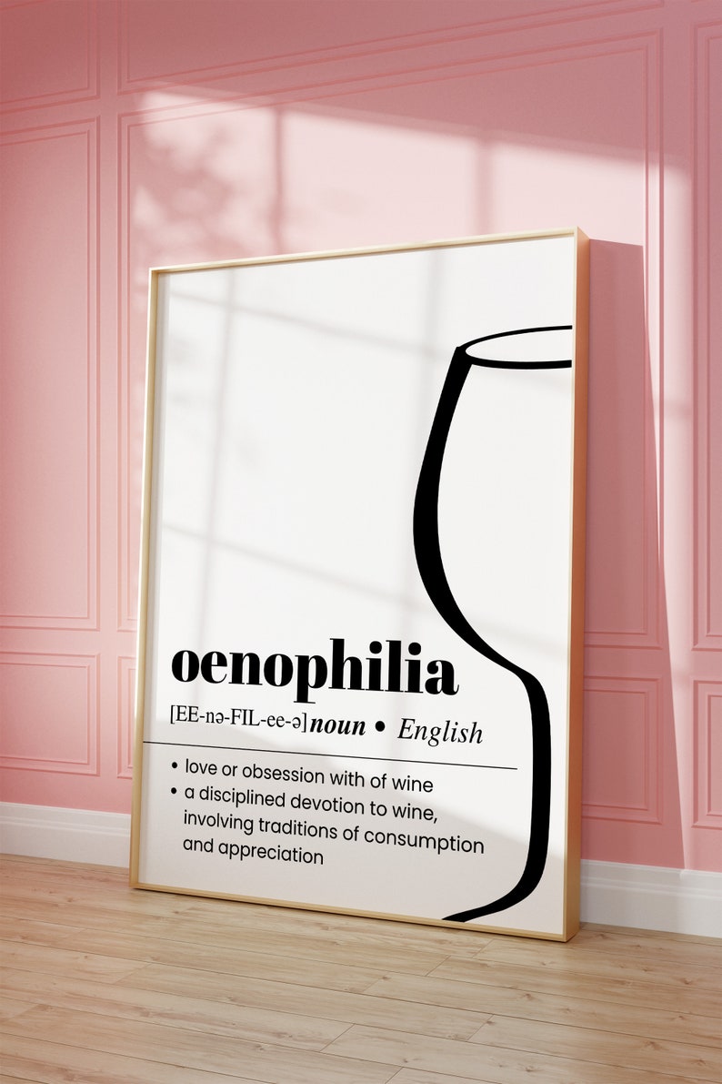 Oenophilia Definition Print, Bar Cart Decor, Fun Kitchen Art Aesthetic Wall Art Bar Printable ...