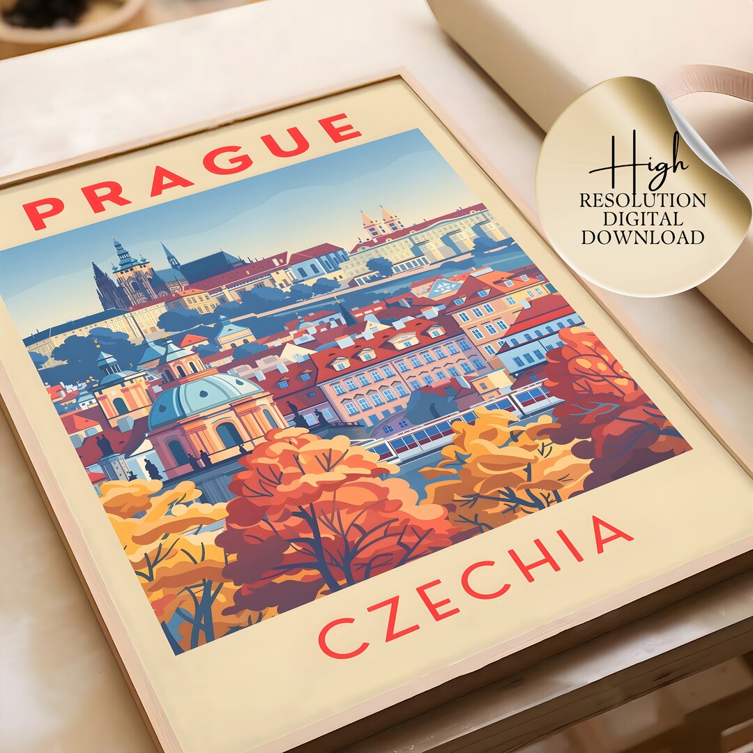 Prag Retro Reise Poster Vintage Neutral Galerie Wanddrucke ...