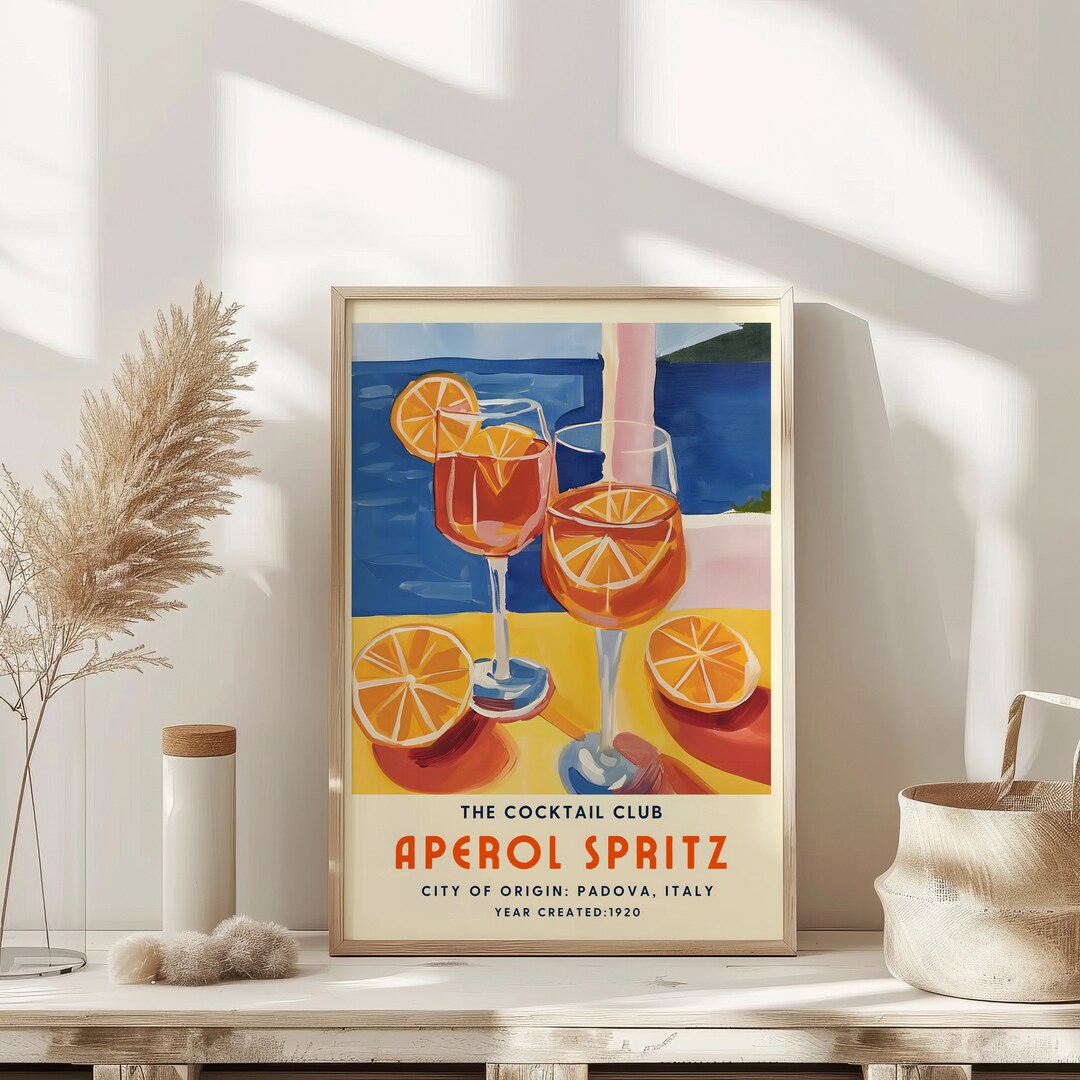 Aperol Spritz Cocktail Art Print: Retro Bar Cart Poster (digital ...