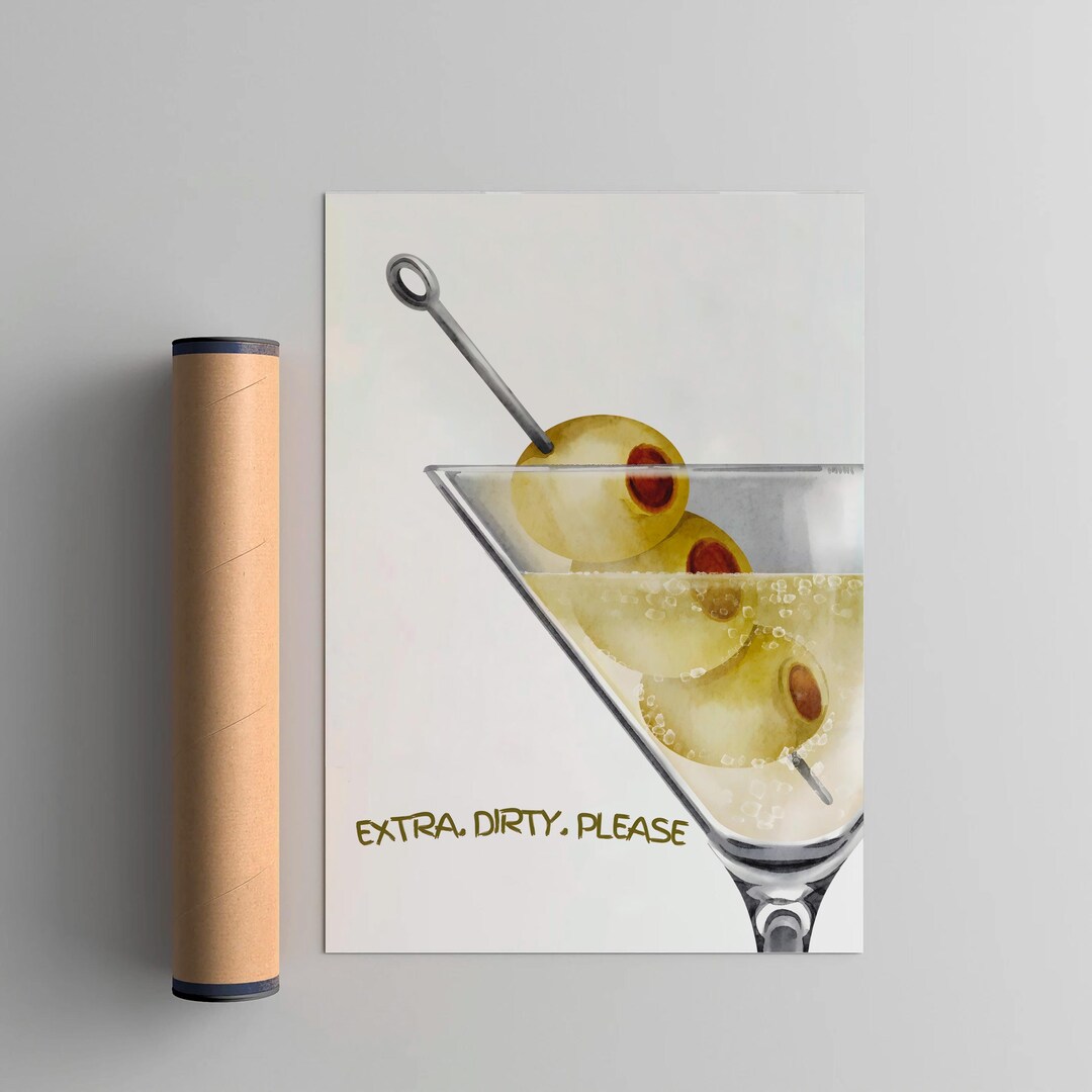 Happiness is Martini Wall Art Therapy Print Vintage Bar Cart Retro Wall ...