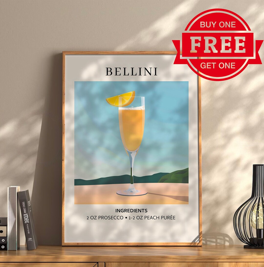 Bellini Cocktail Art Print, Cocktail Art Poster, Retro Drink Poster ...