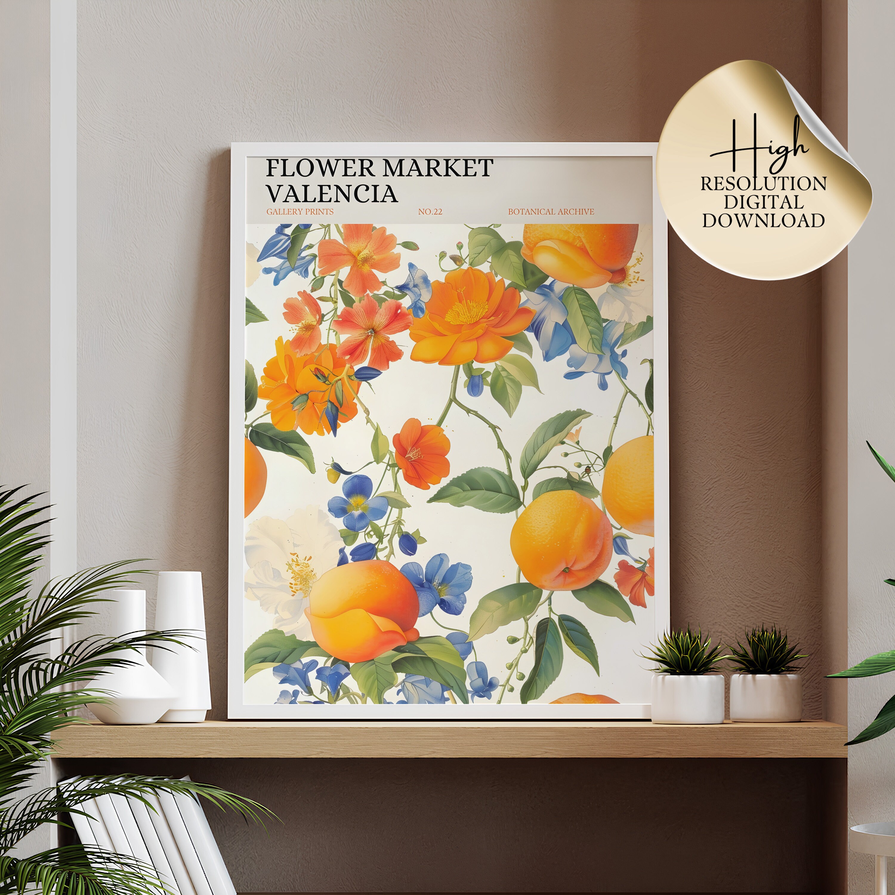 Valencia Flower Market Print Vintage Neutral Gallery Wall Prints ...